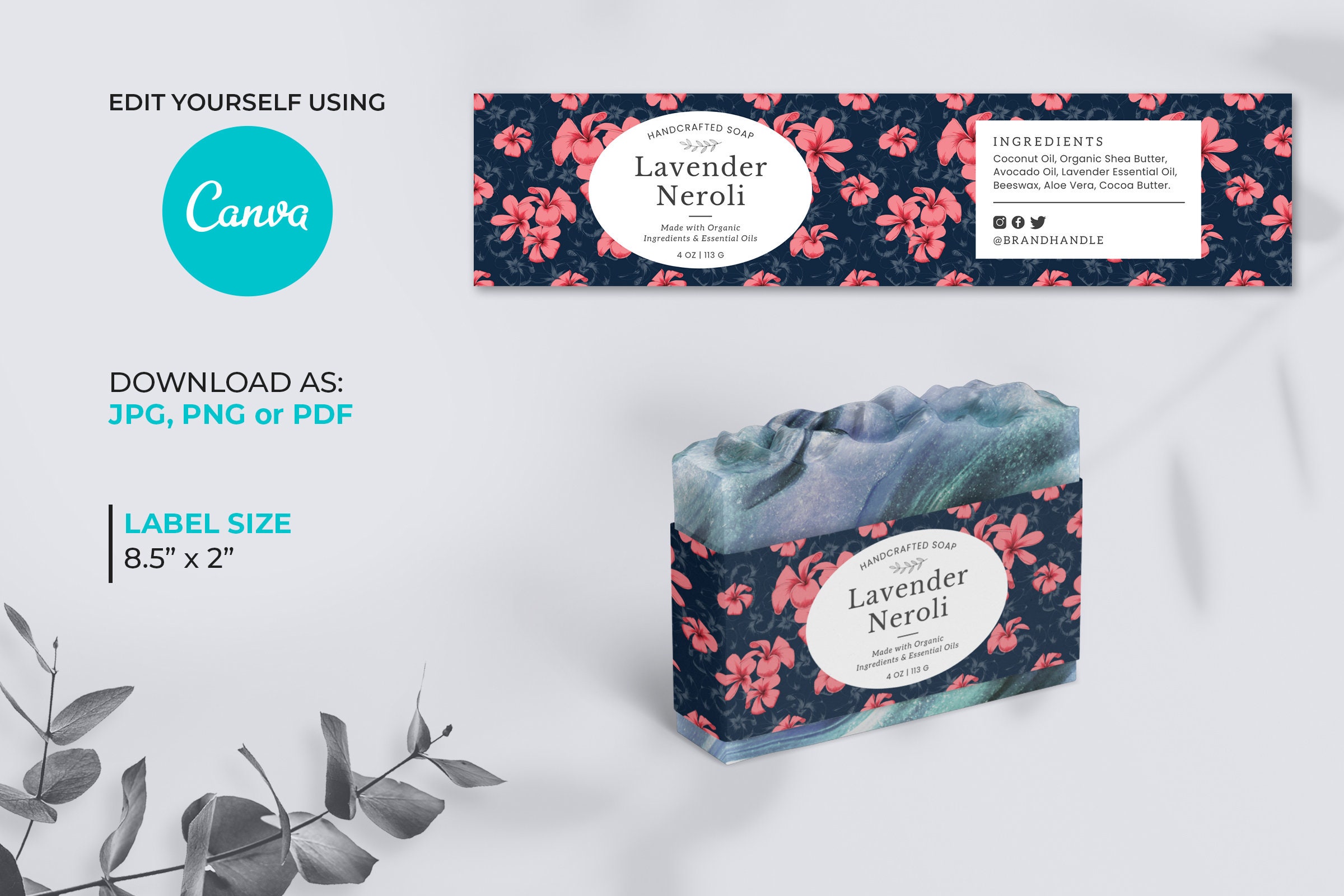 Soap Label Template, Floral Soap Label, Canva Soap Wrapper, Editable ...