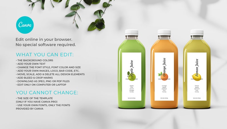 Juice Bottle Labels, Juice Custom Labels, Editable Juice Labels ...