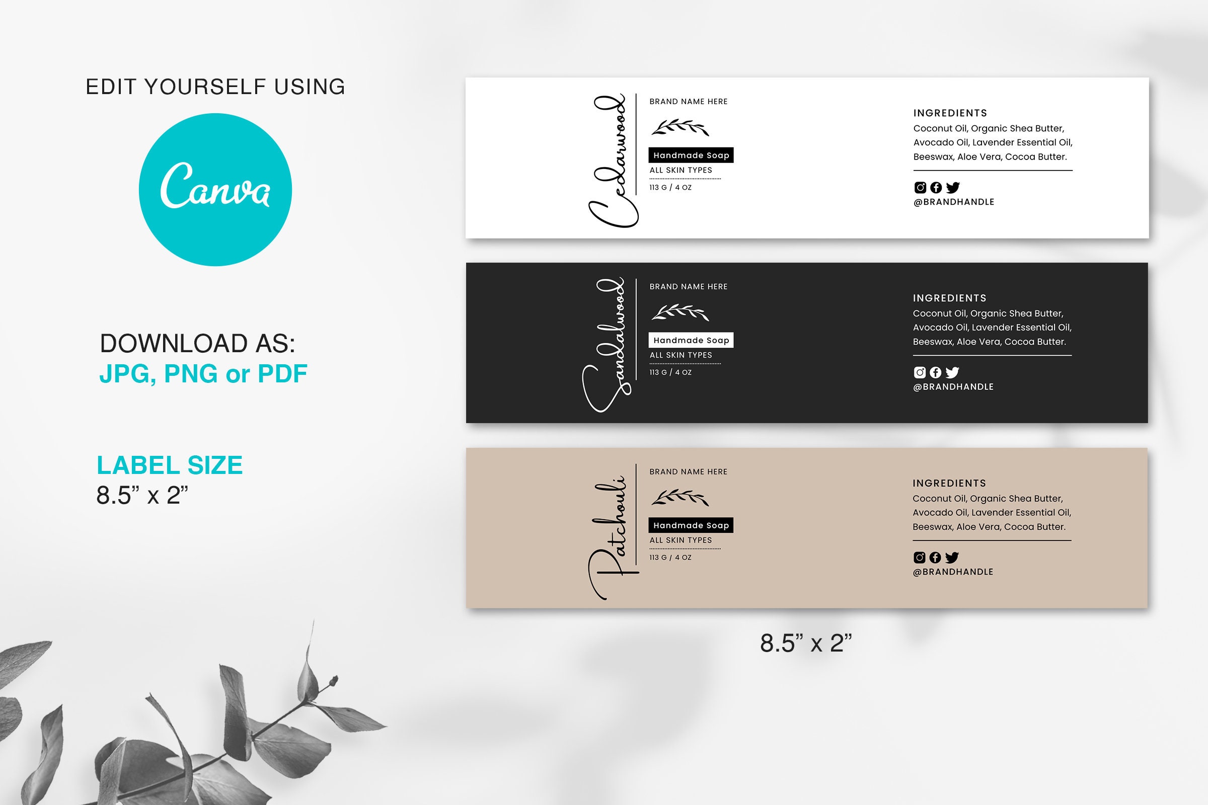 Soap Label Template, Editable Soap Bar Label Template, DIY Printable ...