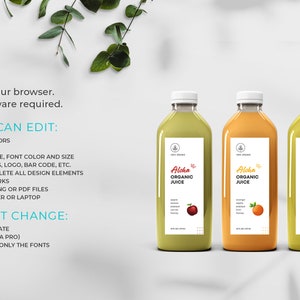 Juice Bottle Labels, Juice Stickers, Editable Juice Labels, Juice Label ...