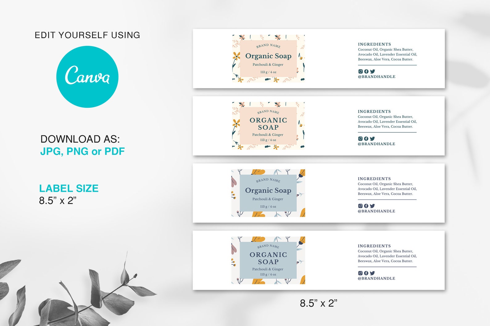 Editable Soap Bar Label Template, Canva Soap Stickers, Homemade Soap ...