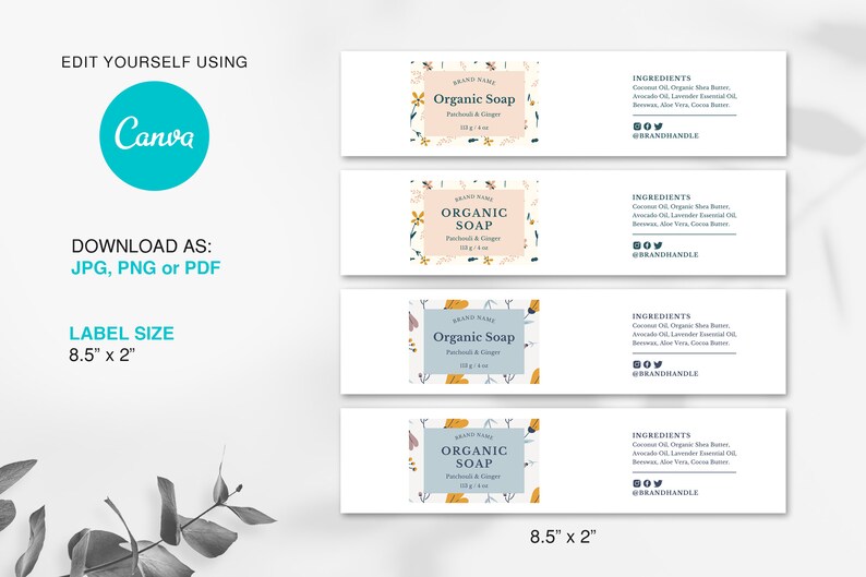 Editable Soap Bar Label Template, Canva Soap Stickers, Homemade Soap ...