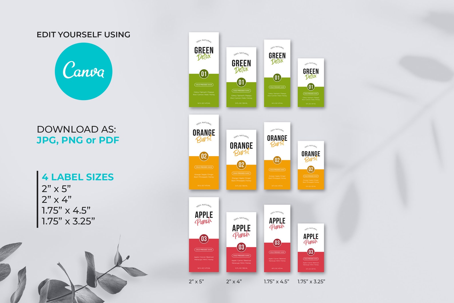 Printable Juice Bottle Label Template, Editable Labels for DIY Juice ...