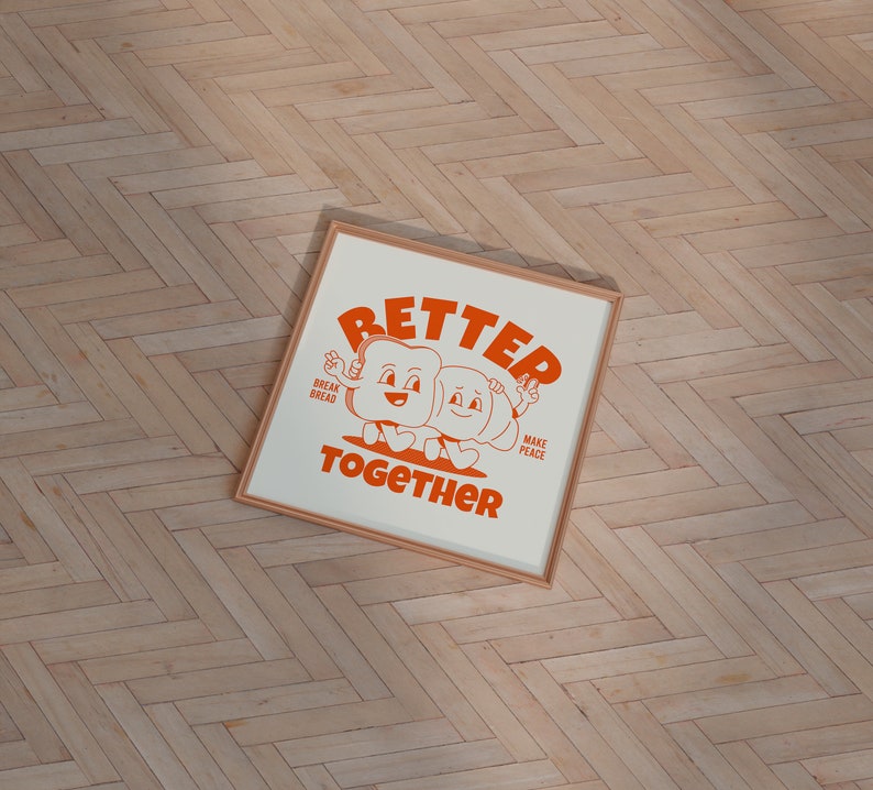 Retro Bread Cartoon Wall Art, Better Together, Toast, Wellness ...