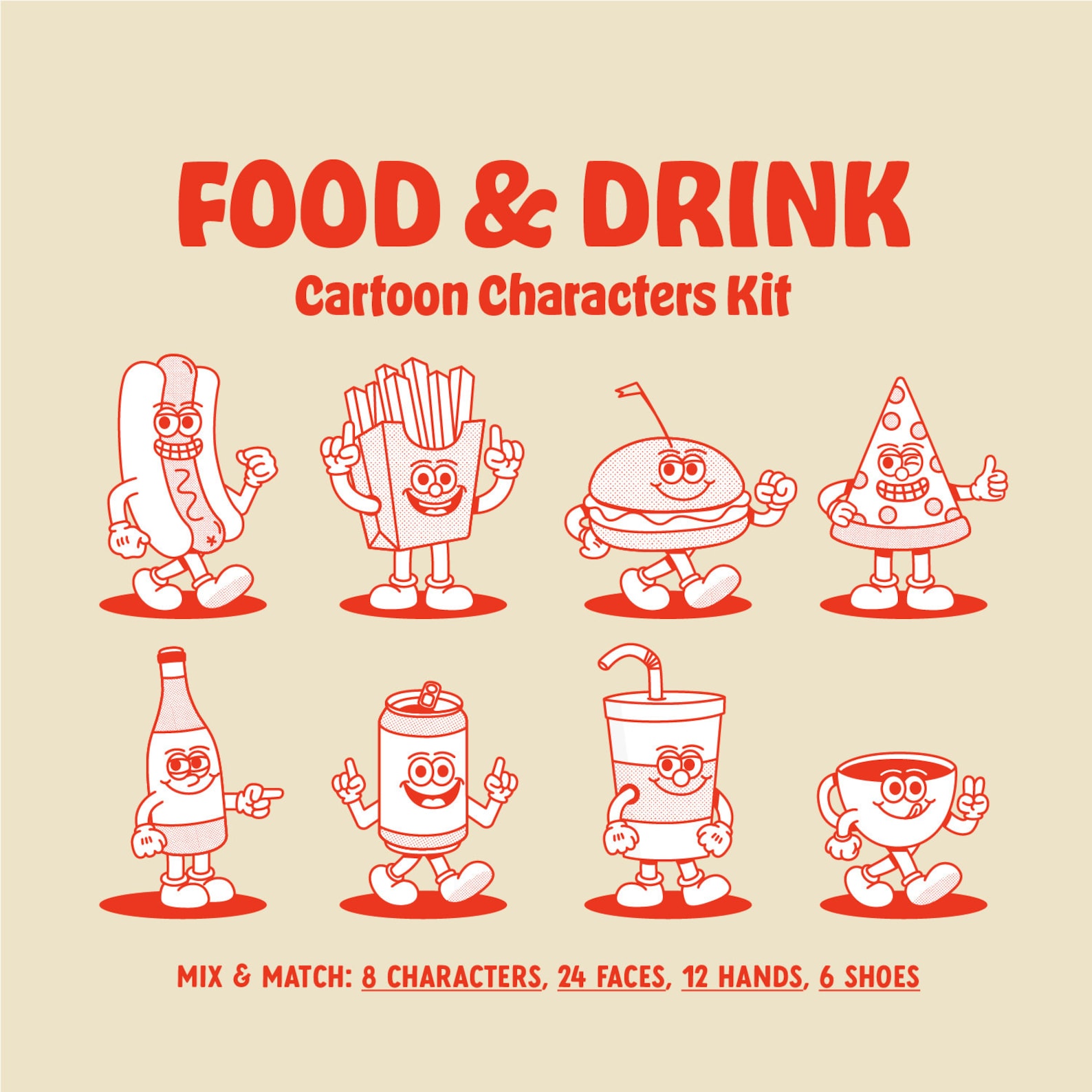 Food & Drink Cartoon Character Kit - Etsy