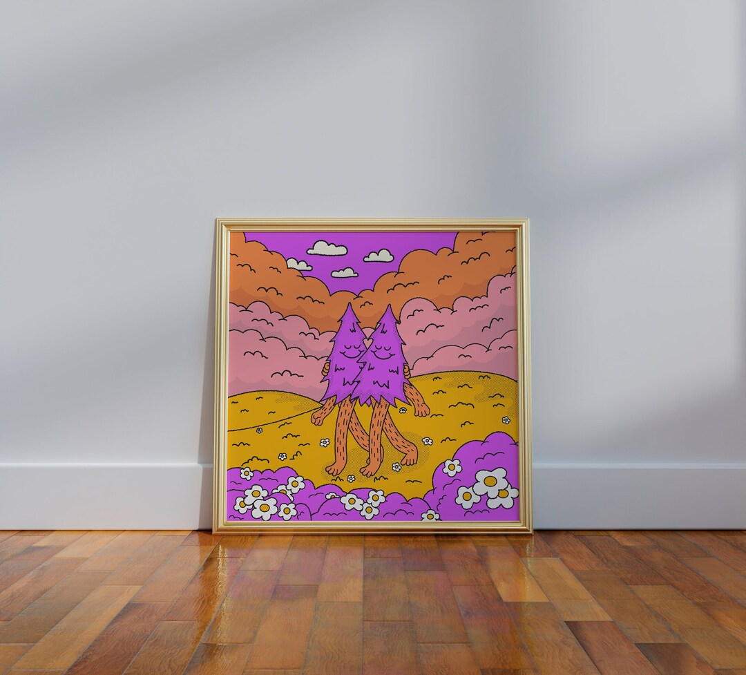 Retro Trippy Cartoon Trees Art Prints, Psychedelic, Nature, Wellness ...