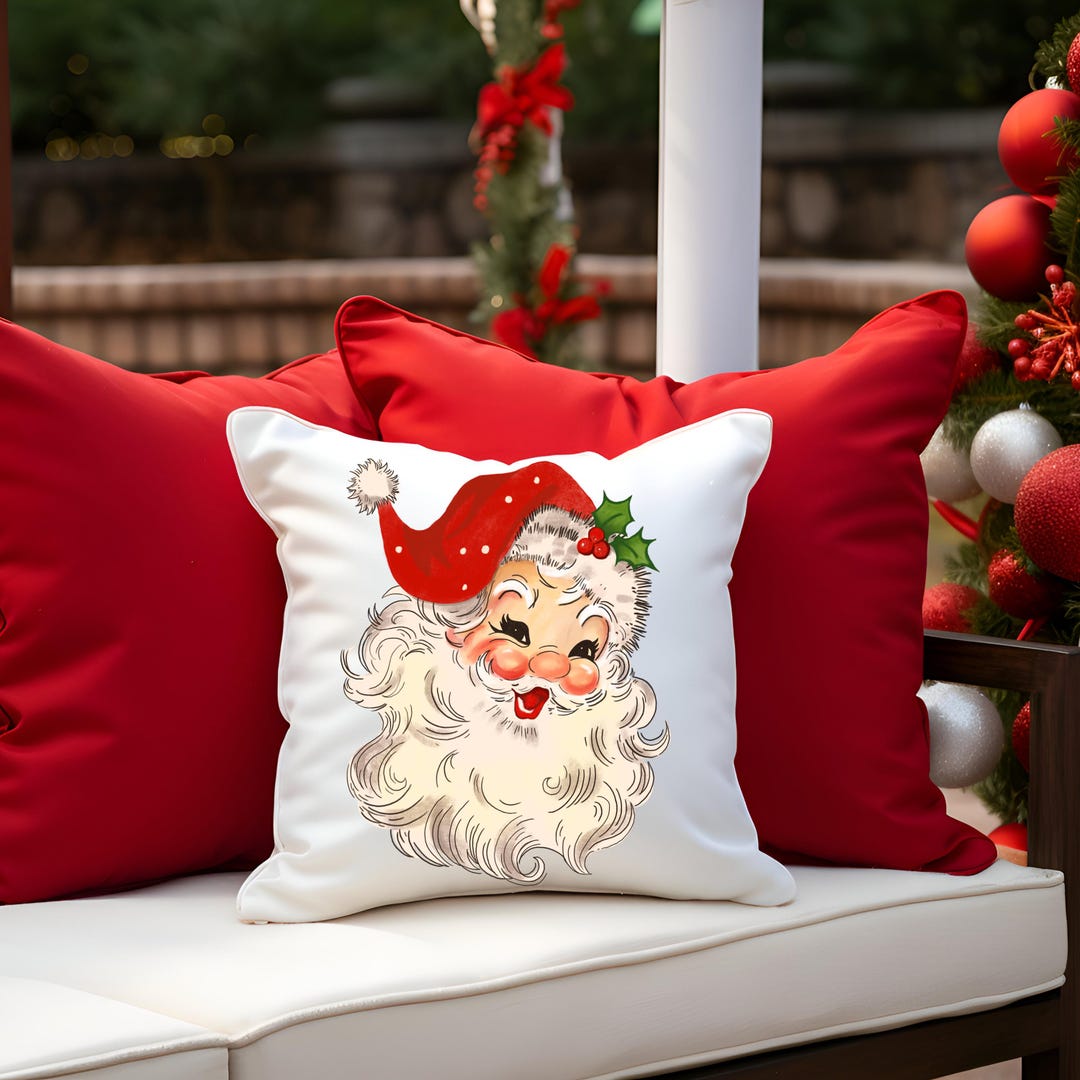 Retro Santa Christmas Pillow, Vintage Santa Throw Pillow, Christmas ...