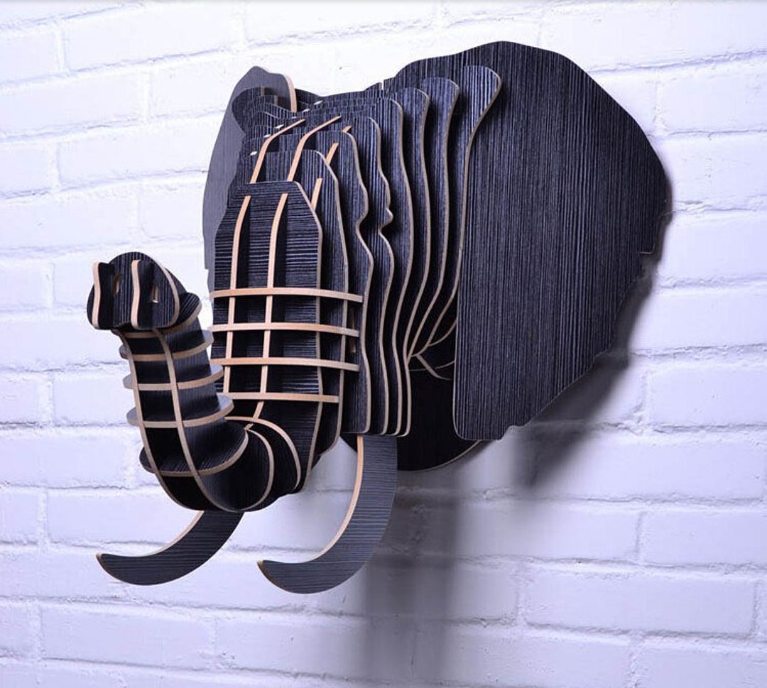 Wooden Elephant Head Trophy - Wall Décor - Digital File - Laser Cut ...