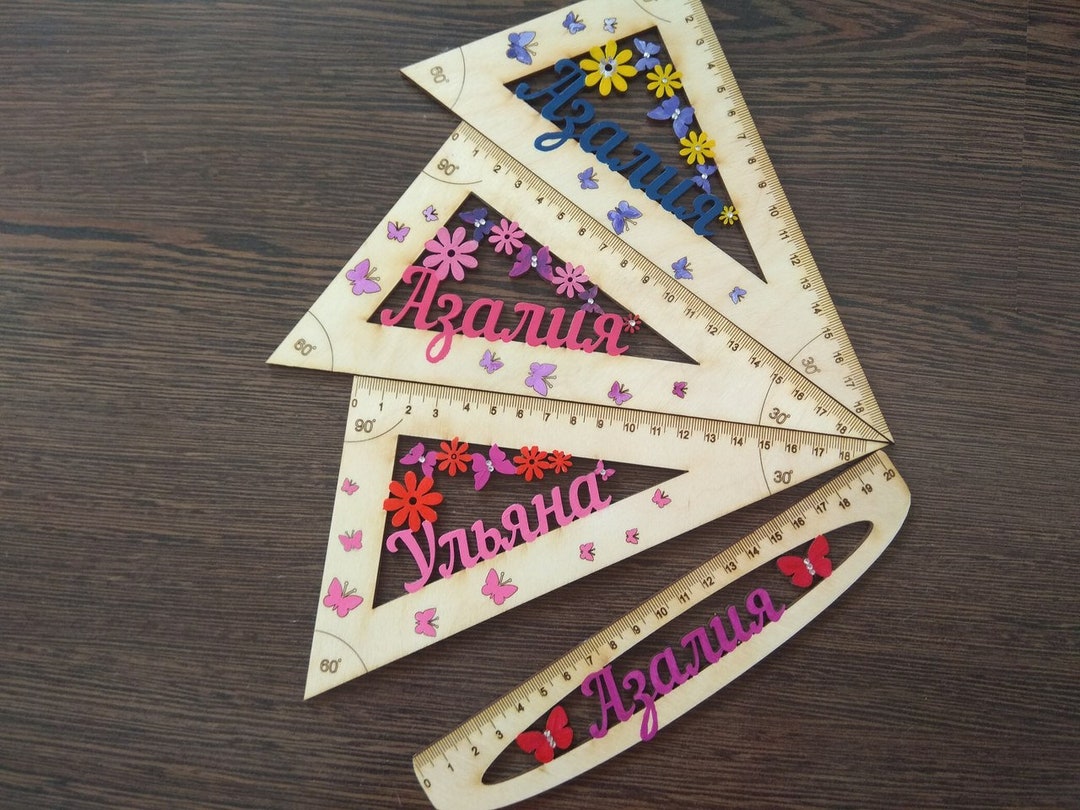 Laser Cut Plywood Triangular Ruler With Name for Kids Education CDR and ...