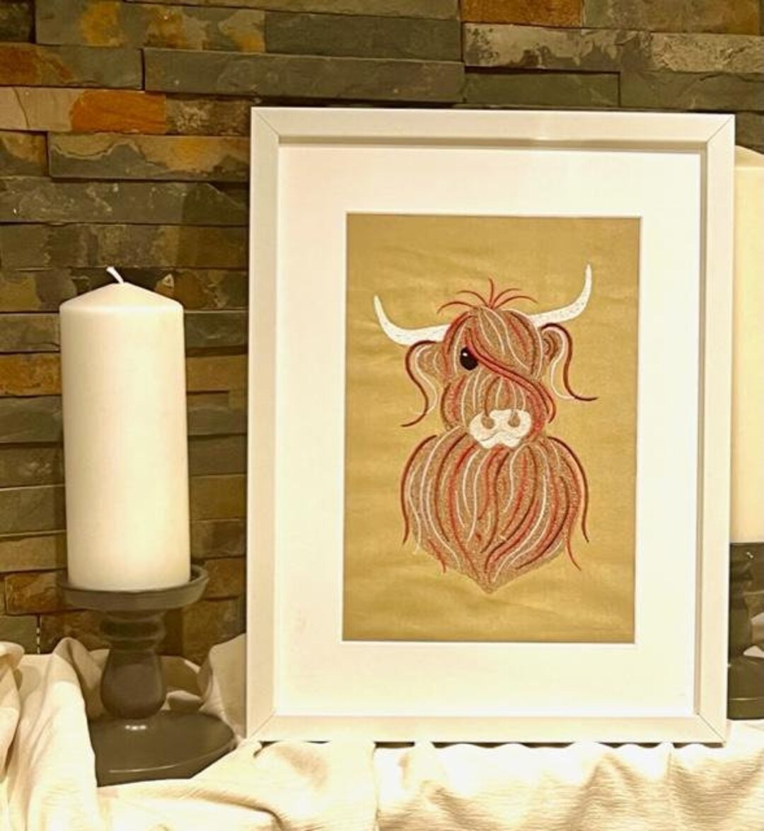 Mctabby-moo Coo Highland Cow Embroidered Picture in Frame Range - Etsy