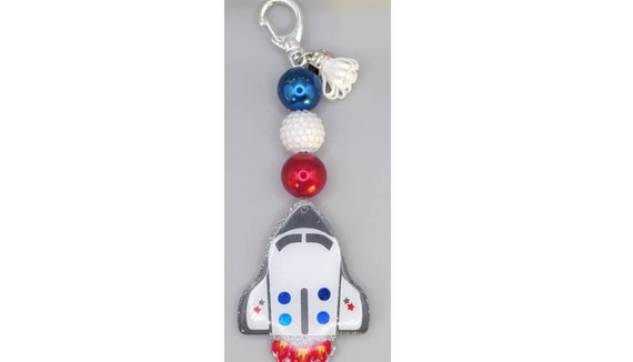 Rocket Keychain Rocket Beaded Keychain Beaded Keychain Etsy