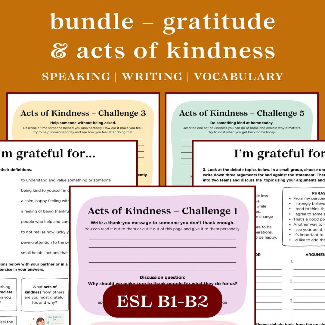 Thanksgiving Gratitude & Acts of Kindness Bundle | B1–B2 ESL Speaking ...