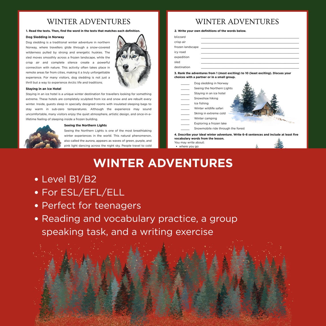 Winter & Christmas ESL Bundle B1–B2 | Speaking, Vocabulary, Reading ...