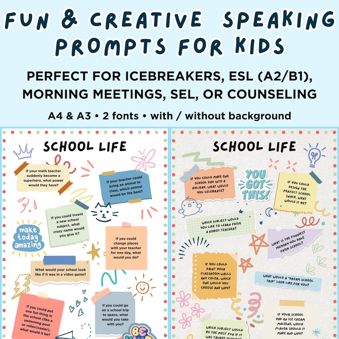ESL School Life Conversation Starters EFL Speaking Prompts Poster ...