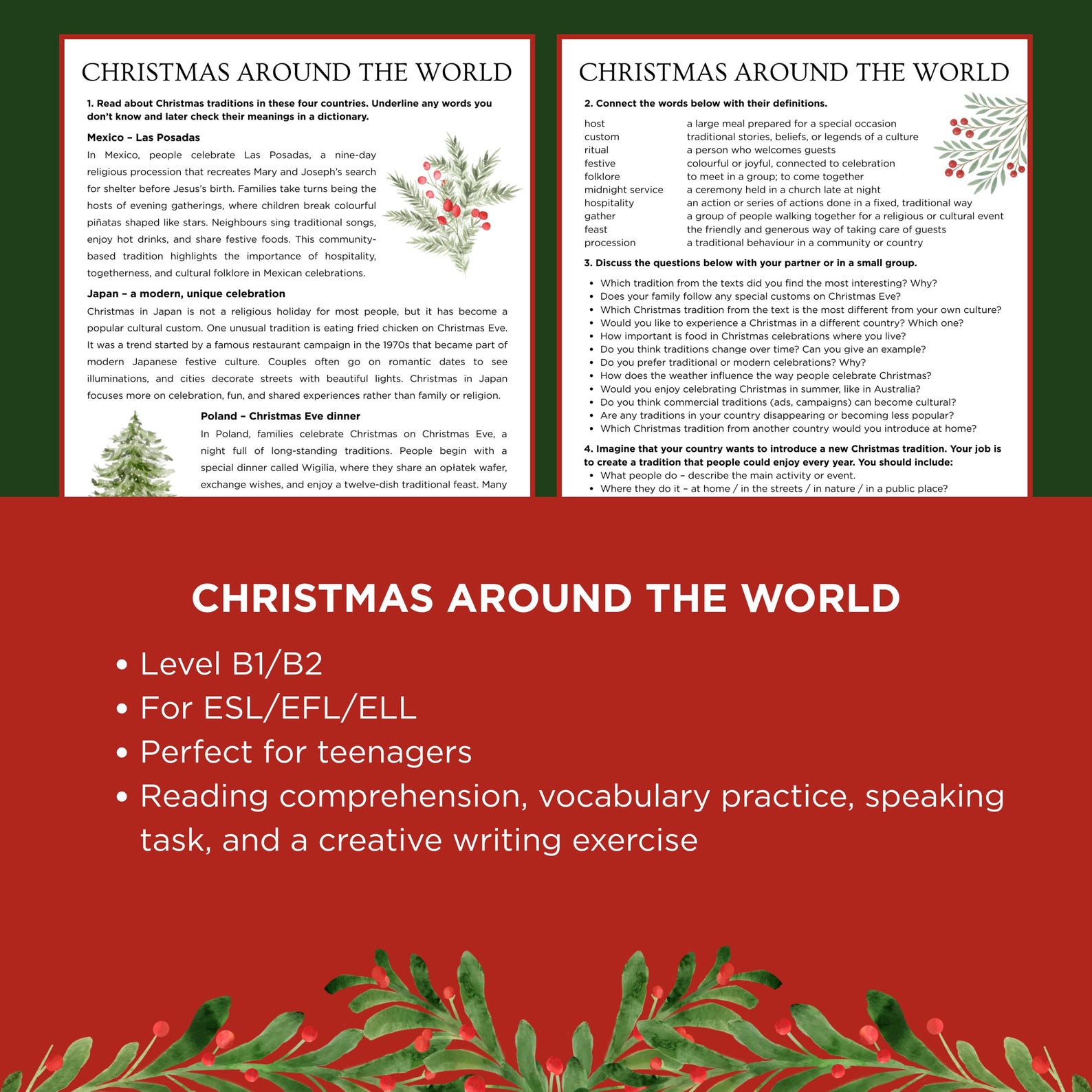 Winter & Christmas ESL Bundle B1–B2 | Speaking, Vocabulary, Reading ...