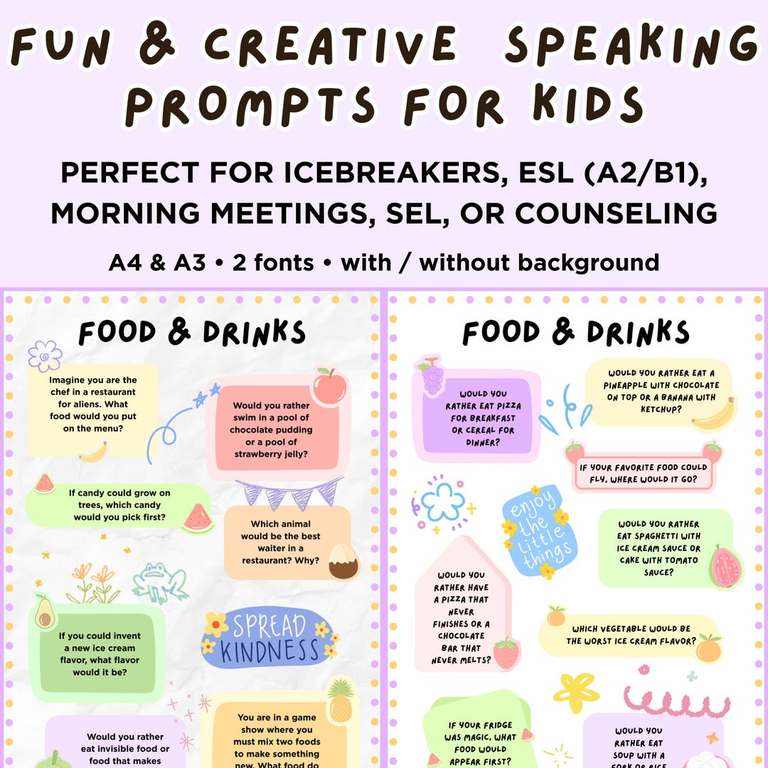 Food & Drink Conversation Starters ESL Speaking Prompts Posters SEL ...
