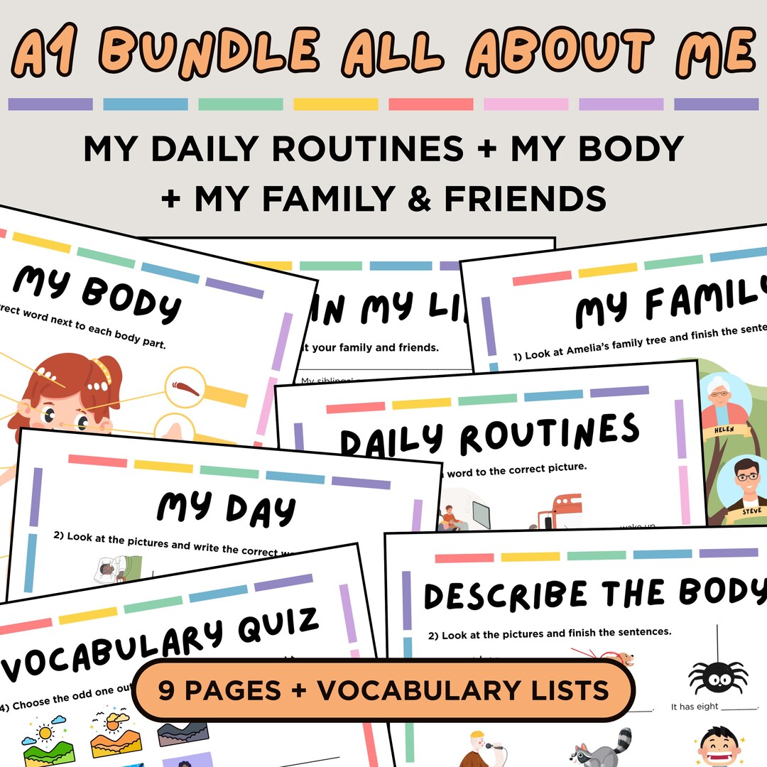 ESL A1 Beginner Worksheets Bundle – Daily Life, My Body, Family ...