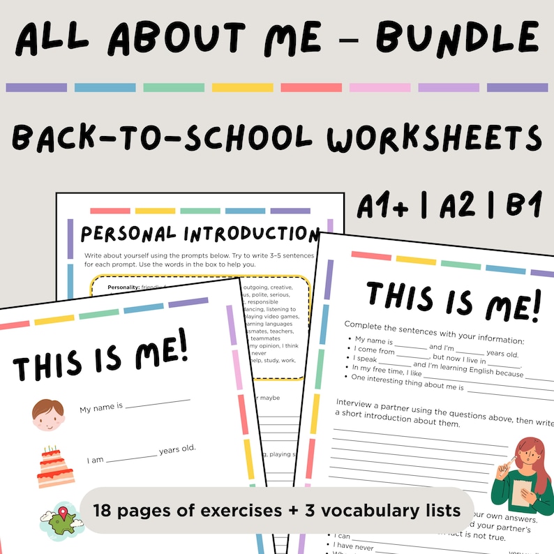 ESL EFL All About Me Activities Bundle A1 A2 B1 English Learning ...