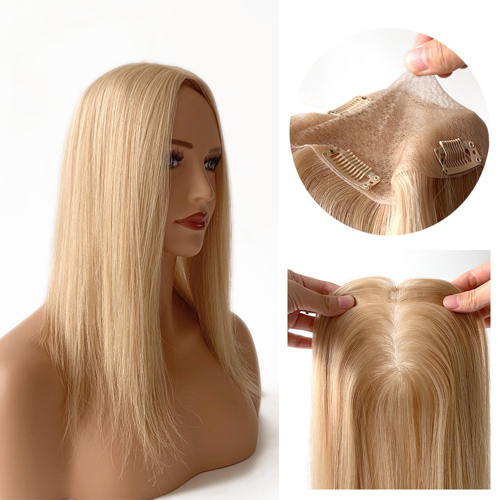 Silk Base Hair Topper - Straight Blond 12x11cm (4.7"x4.3") With 4clips ...