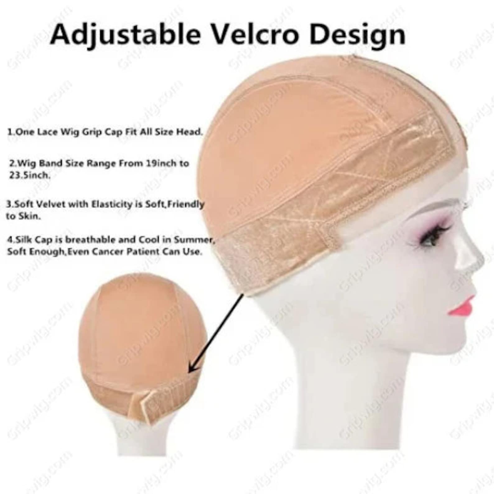 Lace Wig Grip Cap | Silk Cap With Built in Velcro Headband | Non Slip ...