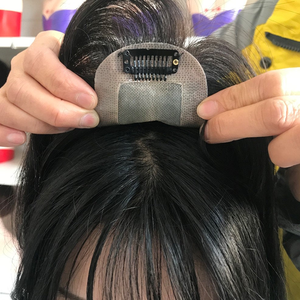 Hand Tied Topper Straight Mono+pu Base With 2 Clips 2.7x4" Remy Human ...