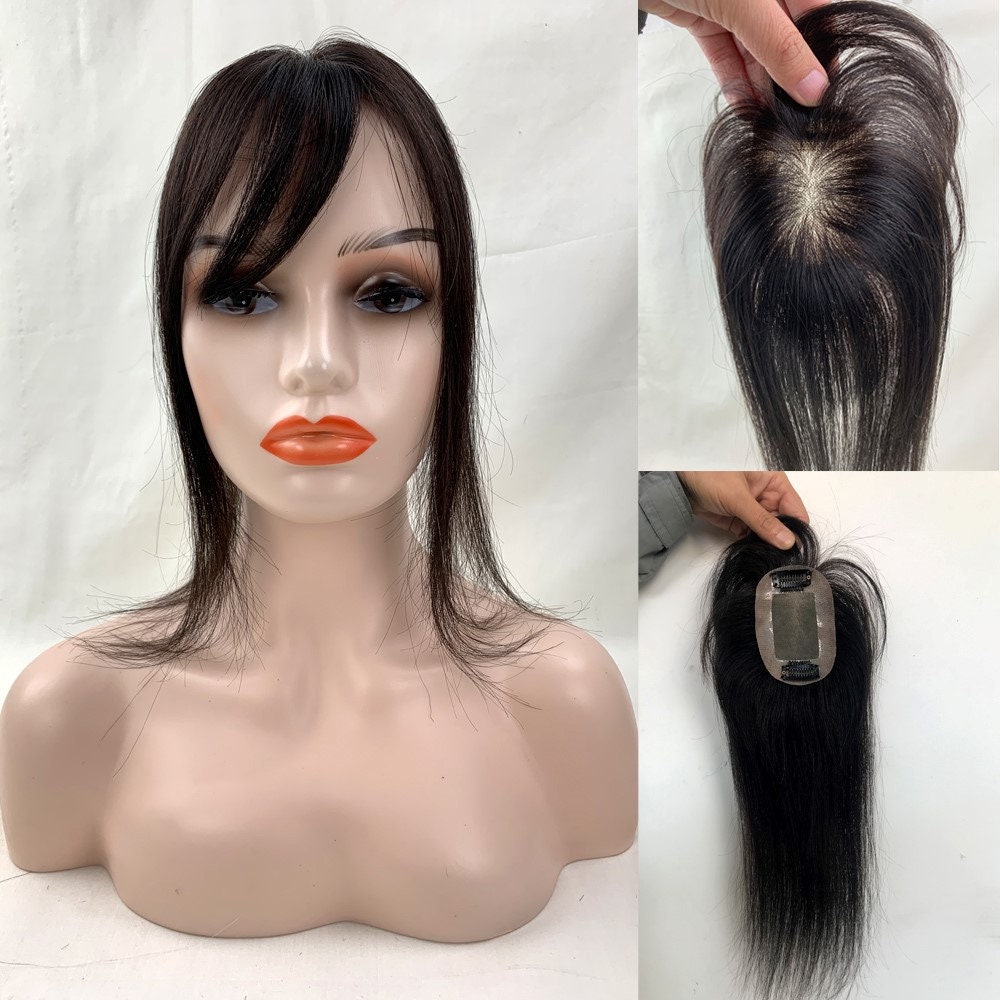 Hand Tied Topper Straight Mono+pu Base With 2 Clips 2.7x4" Remy Human ...