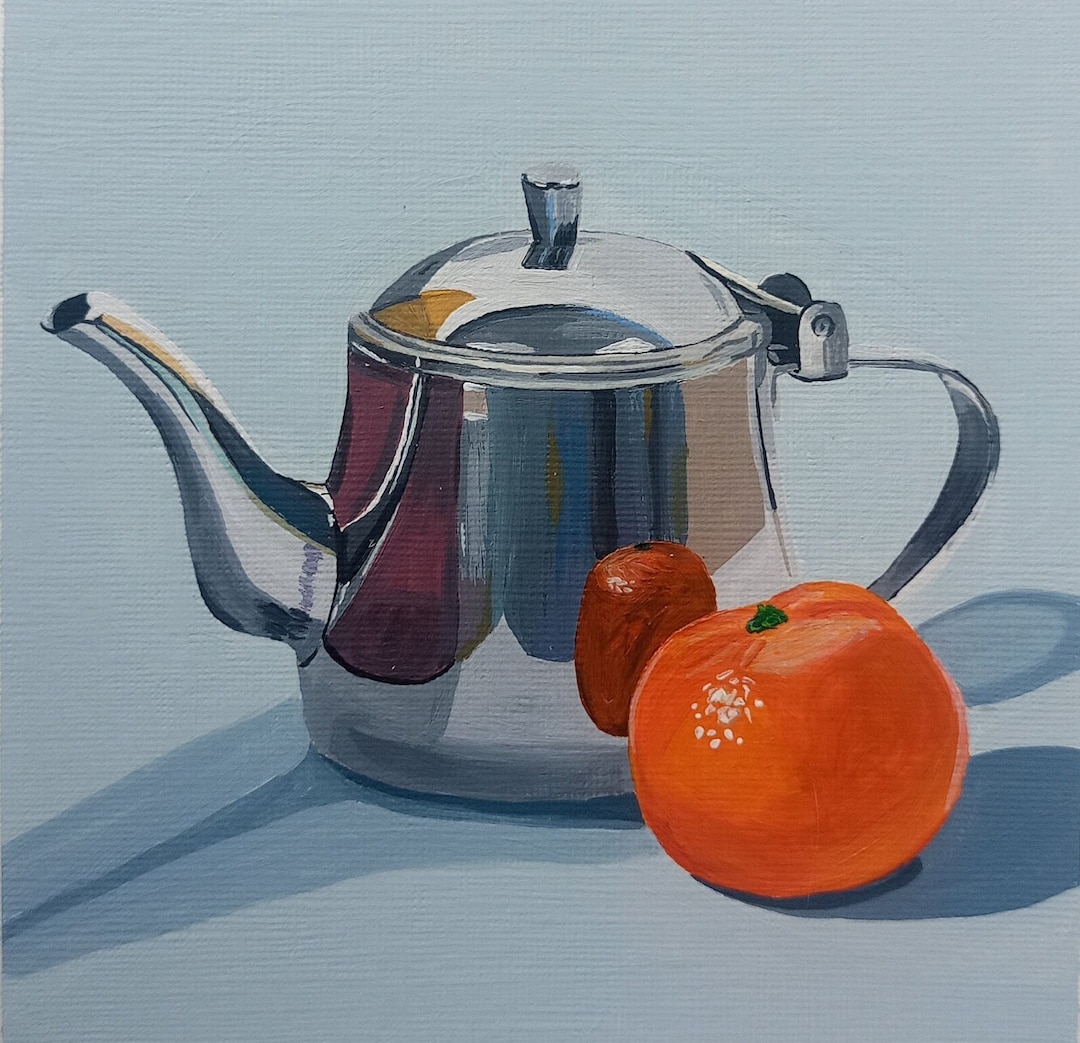 The Teapot - Original Still Life Acrylic Painting on Paper - Etsy