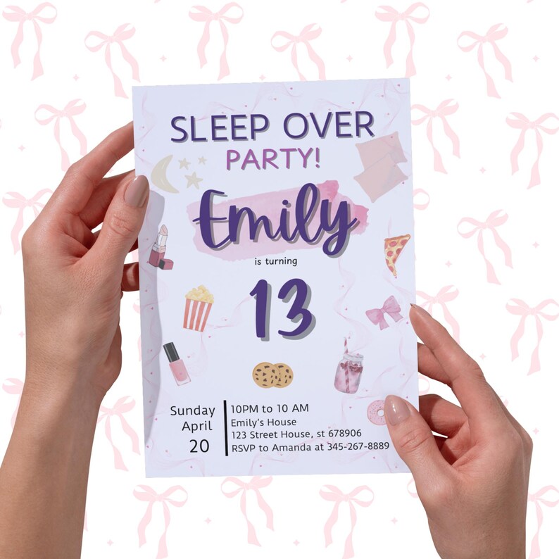 Editable Sleepover Spa Party Invitation: Pink & Purple Tween Birthday ...