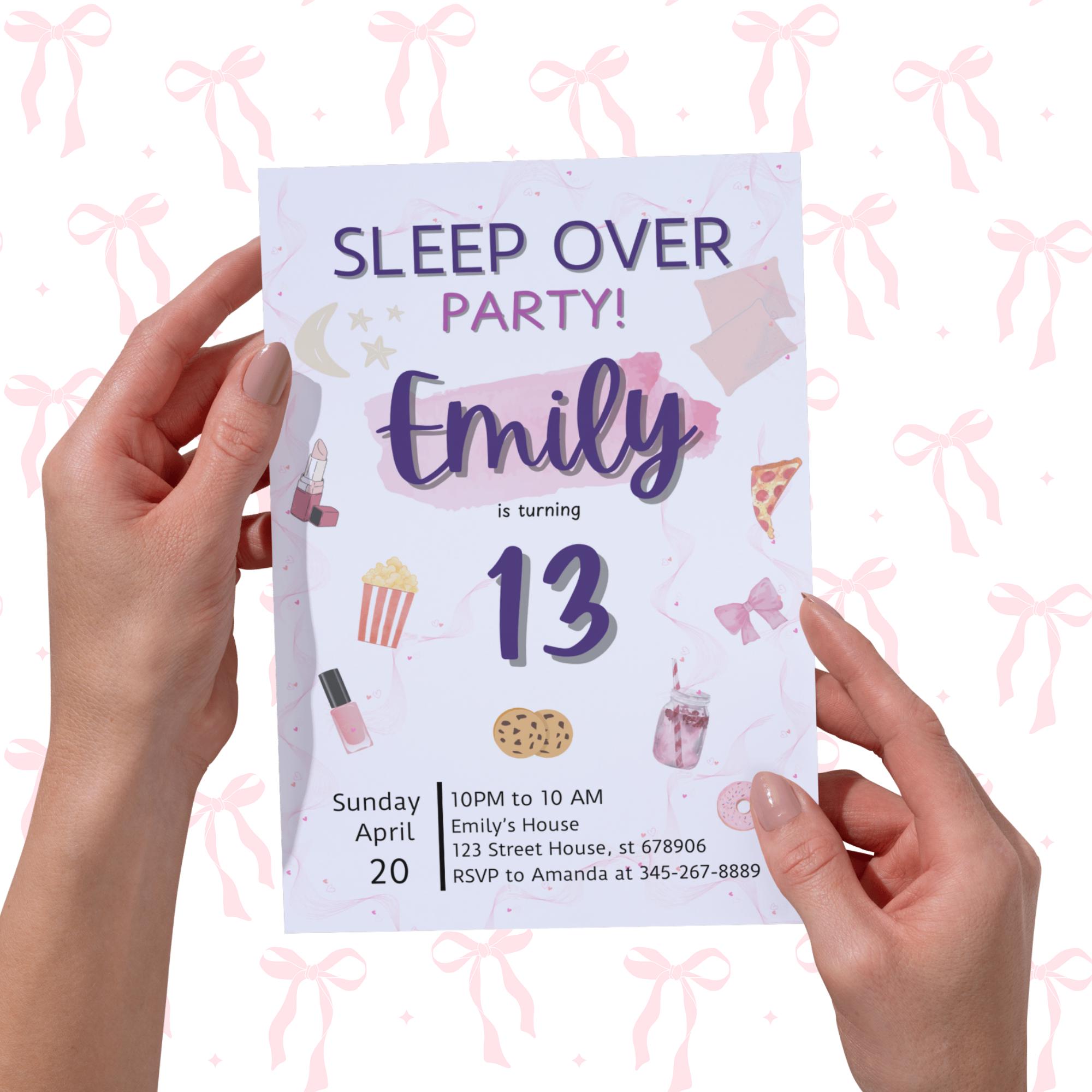 Editable Sleep Over Party Invitation | Pink & Purple Spa Party Invite ...
