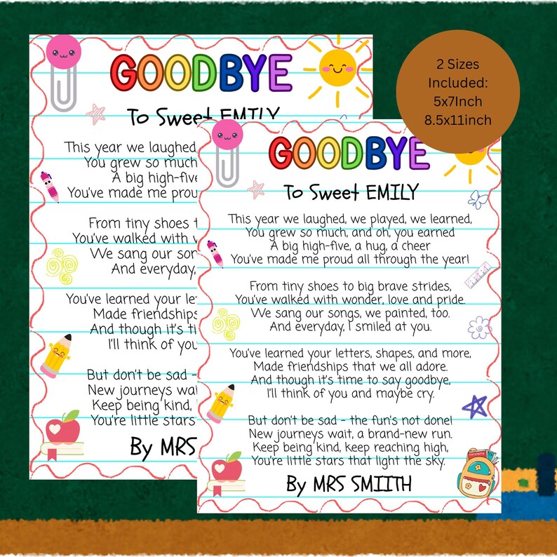 End of Year Letter to Students From Teacher – Last Day of School Gift ...