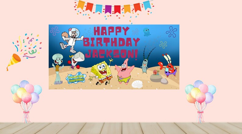 Editable Spongebob Happy Birthday Banner | Custom Birthday Yard Sign ...