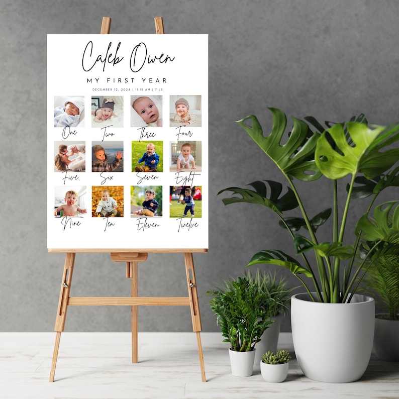 First Birthday Milestone Poster: Editable Photo Collage, Canva Template ...