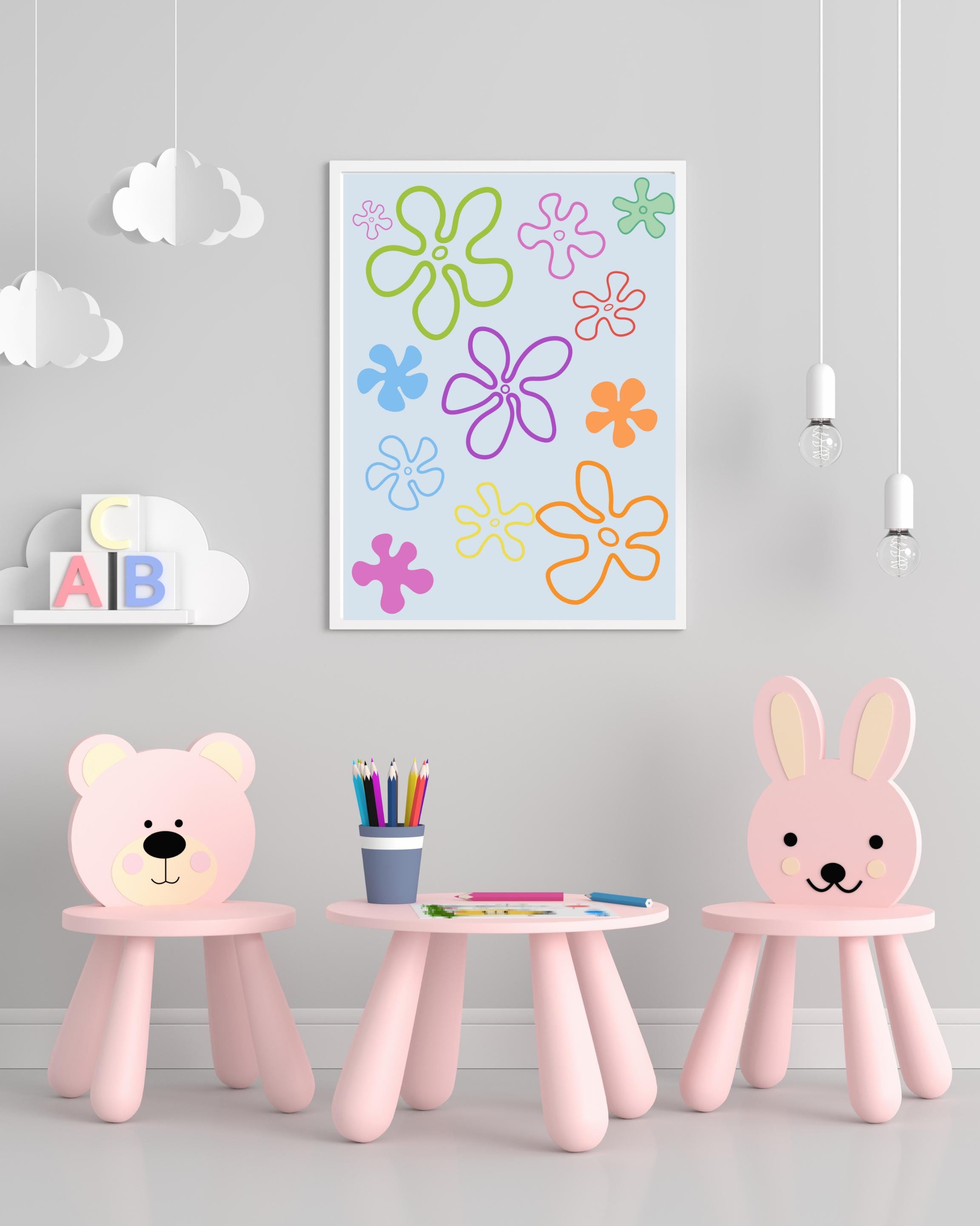 Spongebob Inspired Floral Wall Art Print: Kids' Room Decor (digital ...