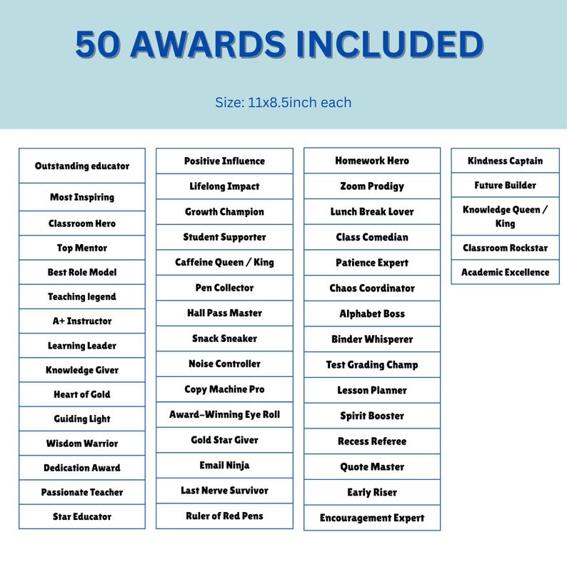 Funny & Formal Teacher Awards: 50 Printable Certificates (editable PDF ...