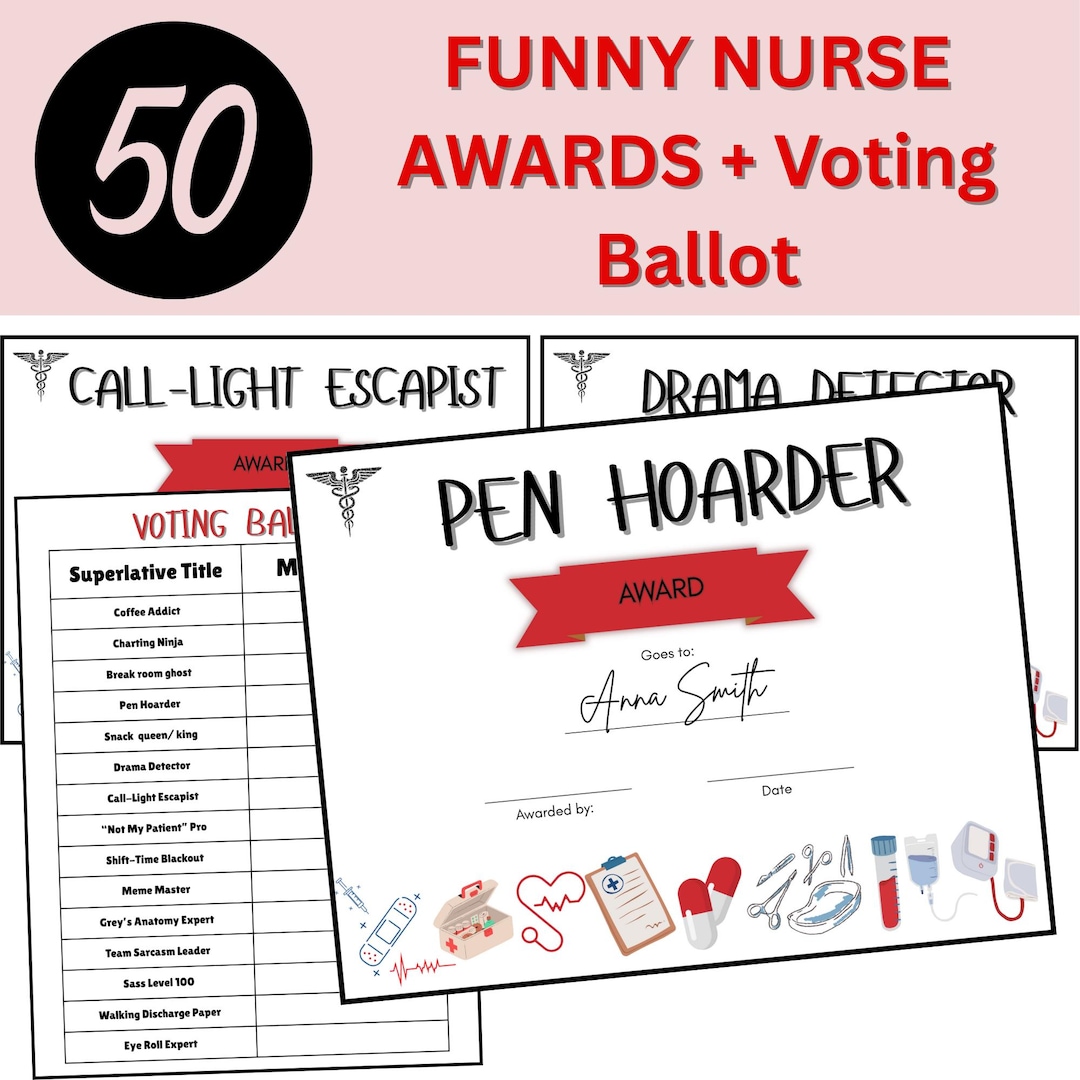 Funny Nurse Award Certificates: 50 Printable Superlatives (digital ...
