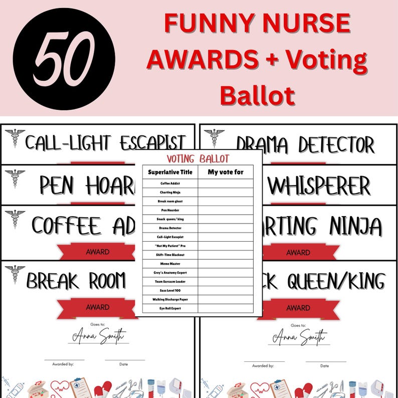 Funny Nurse Award Certificates: 50 Printable Superlatives (digital ...