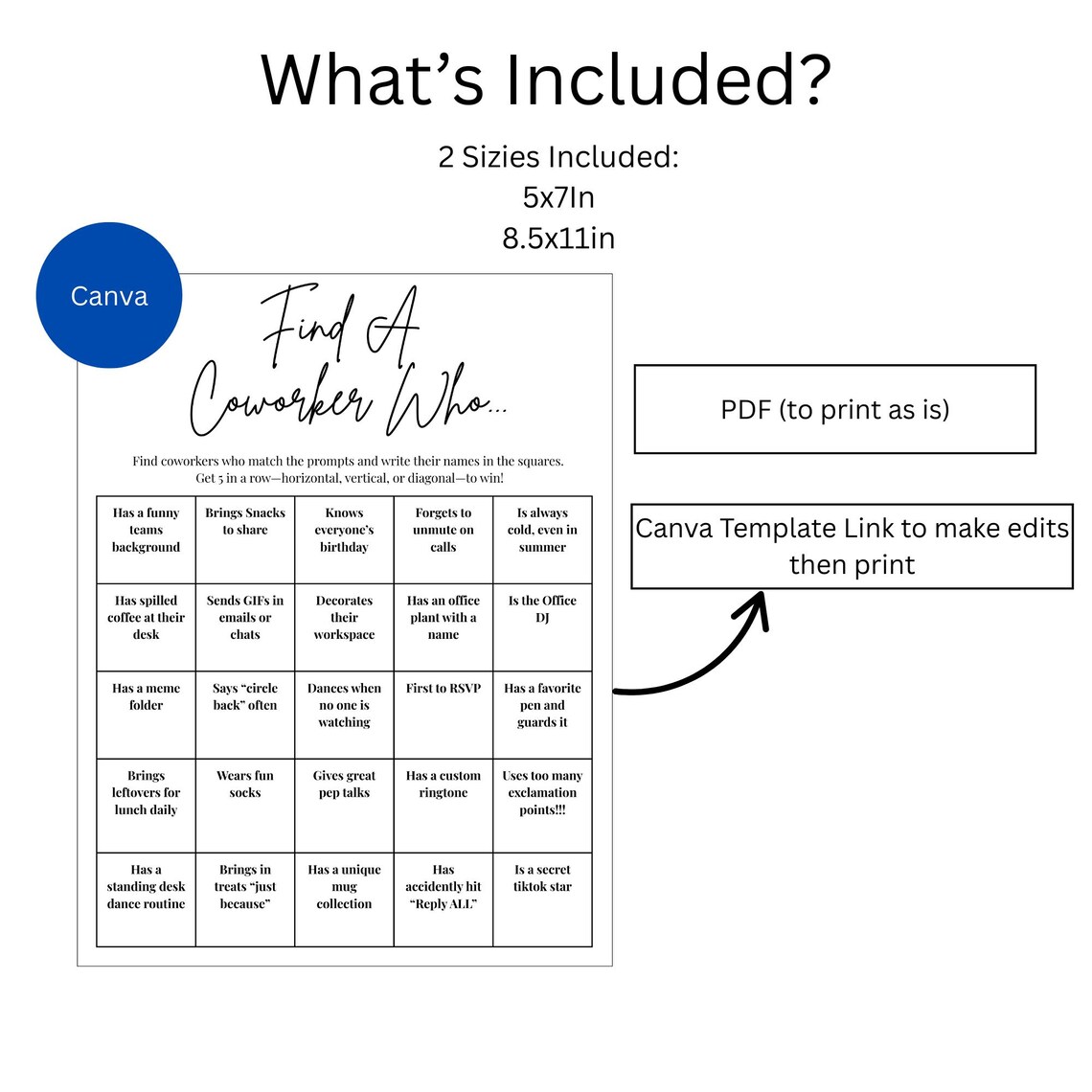 Coworker Bingo Work Bingo Office Bingo Printable Icebreaker Game for ...