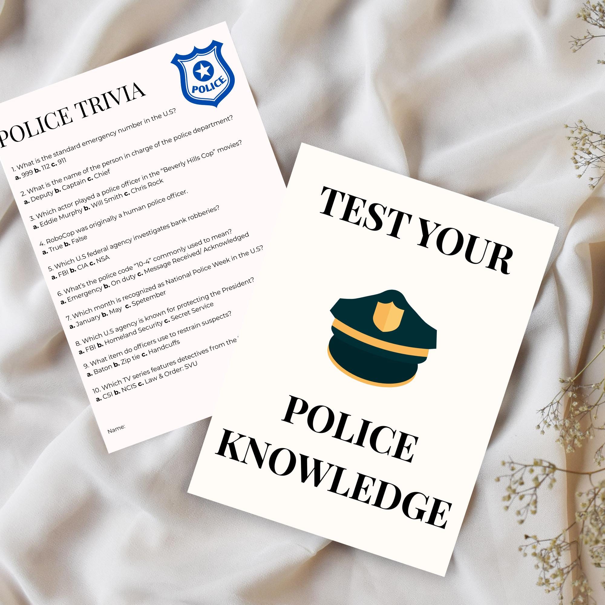 Police Trivia Game: Law Enforcement Retirement Party (digital Download ...