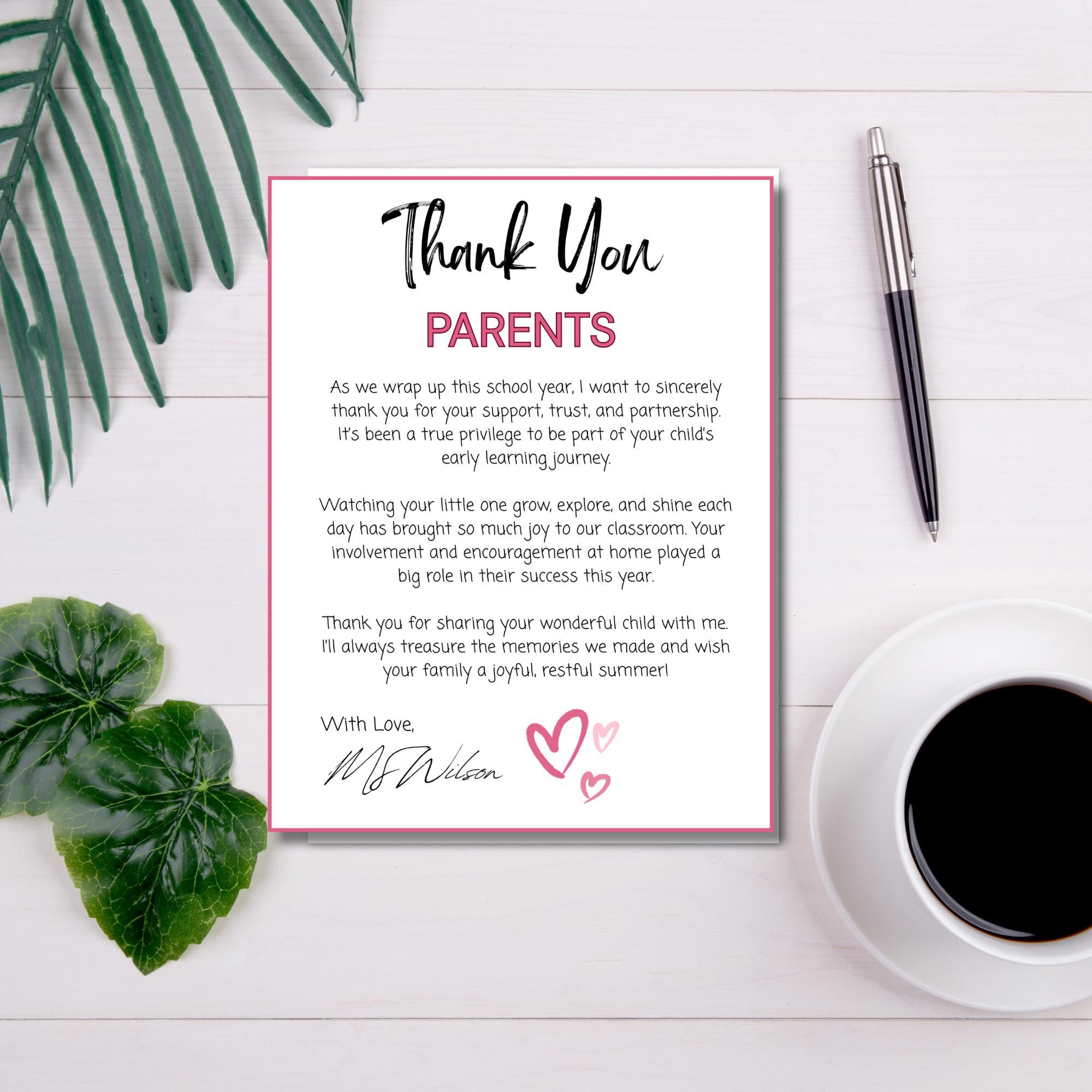 Parent Thank You Letter From Teacher: Editable End of Year Gift (canva ...