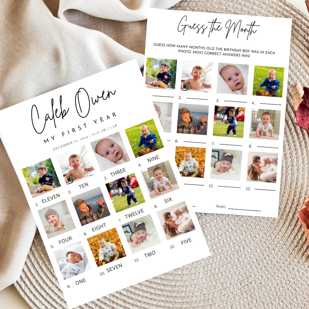 First Birthday Photo Guessing Game, 12 Month Age Guess, Editable 1st ...