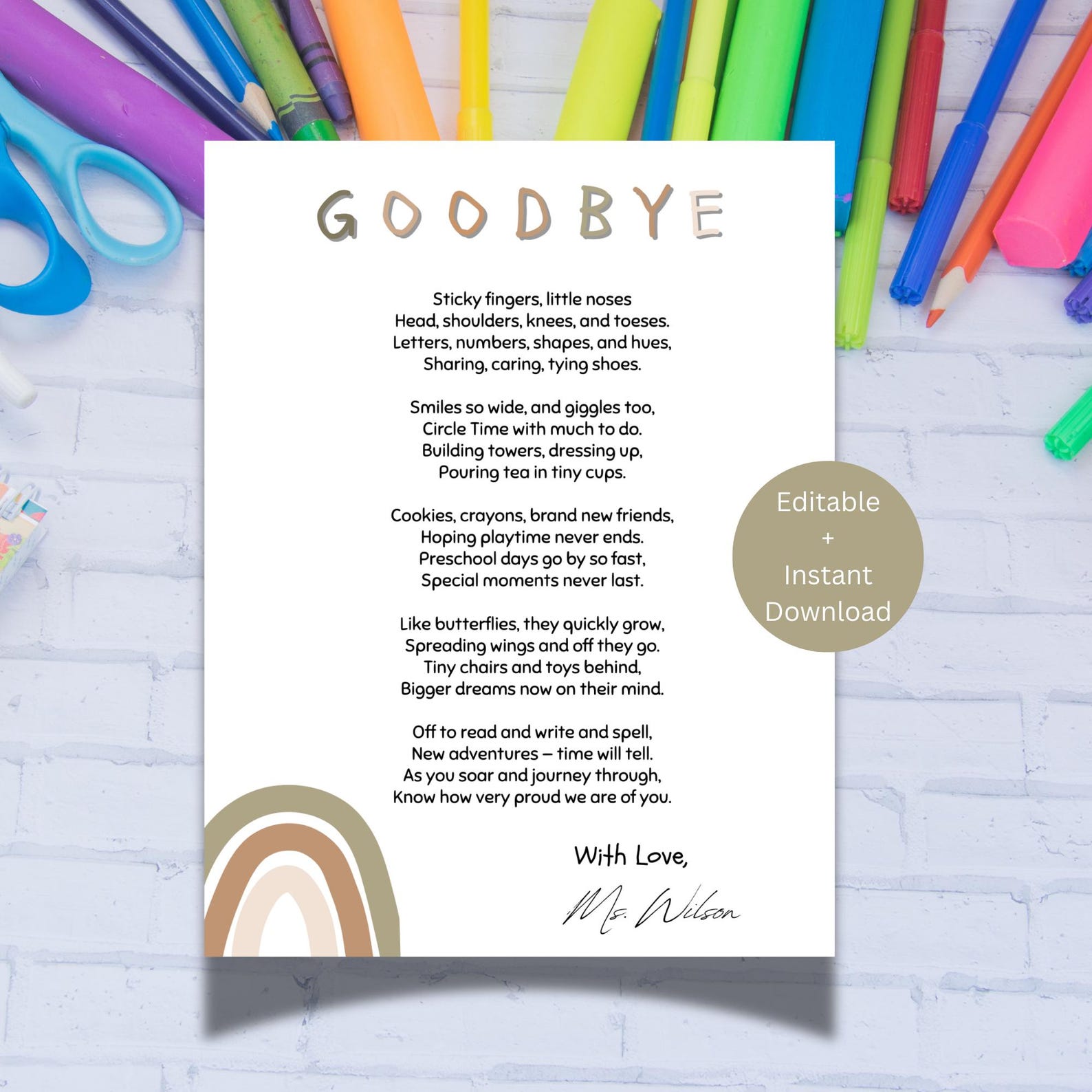 Preschool Graduation Poem: Teacher Keepsake, Editable Template (digital ...