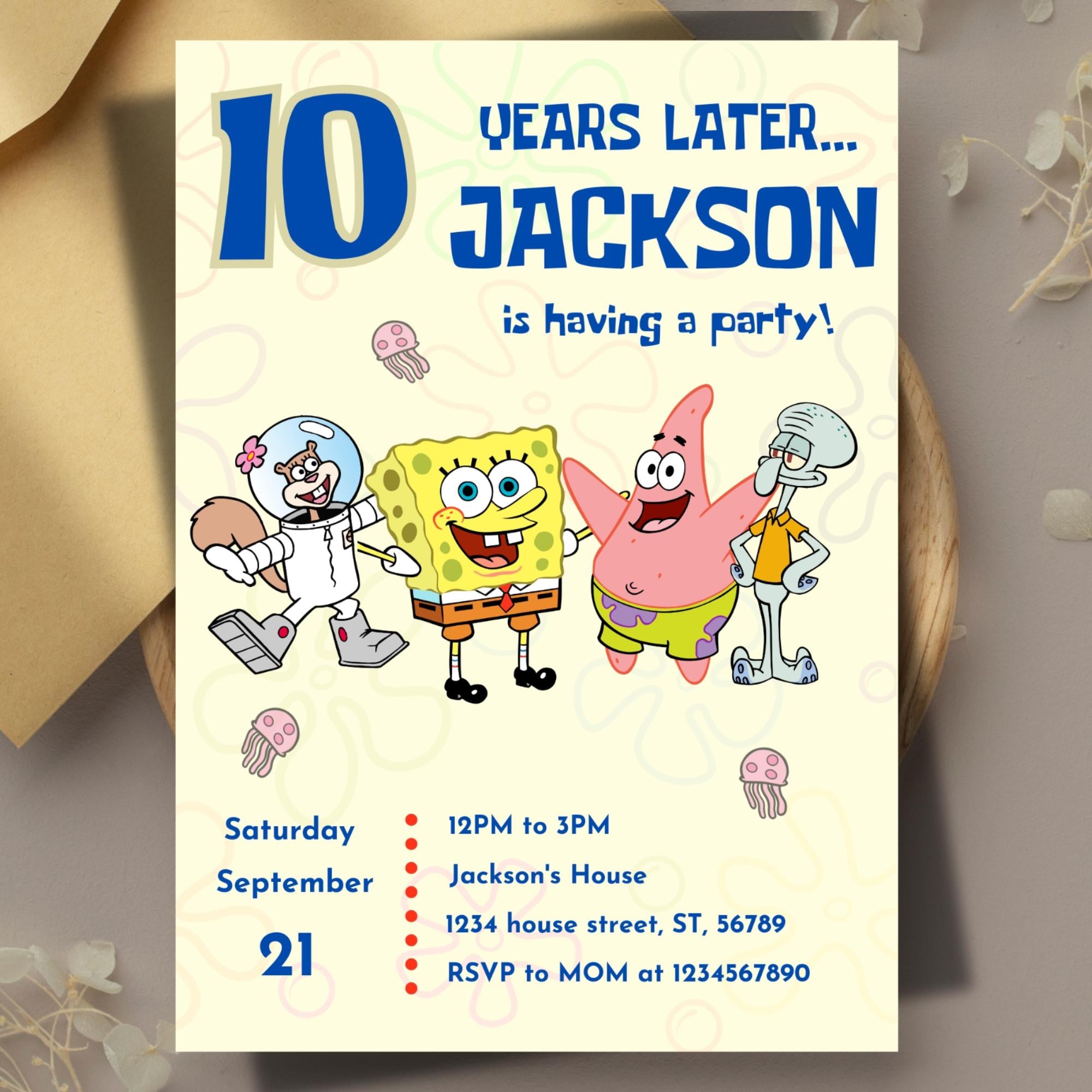 Editable Spongebob Birthday Invitation | Digital Spongebob Party Invite ...