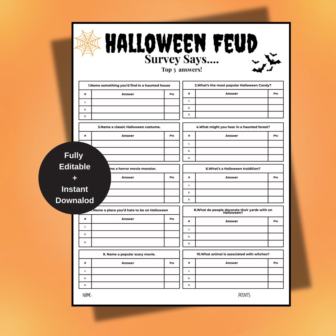 Halloween Feud Game: Printable Party Quiz (digital Download) - Etsy