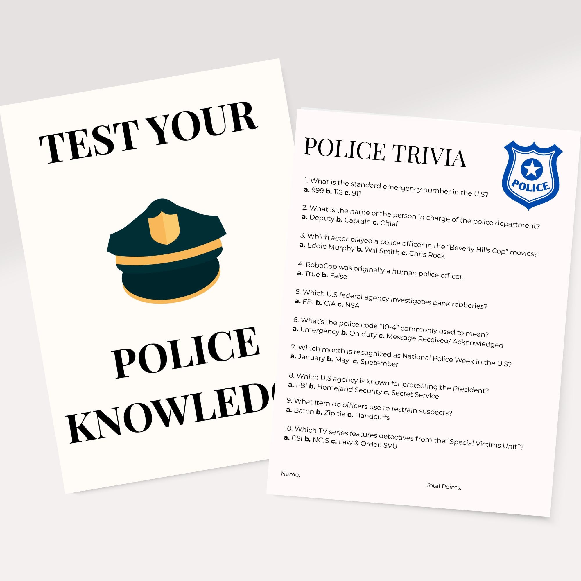 Police Trivia Game: Law Enforcement Retirement Party (digital Download ...