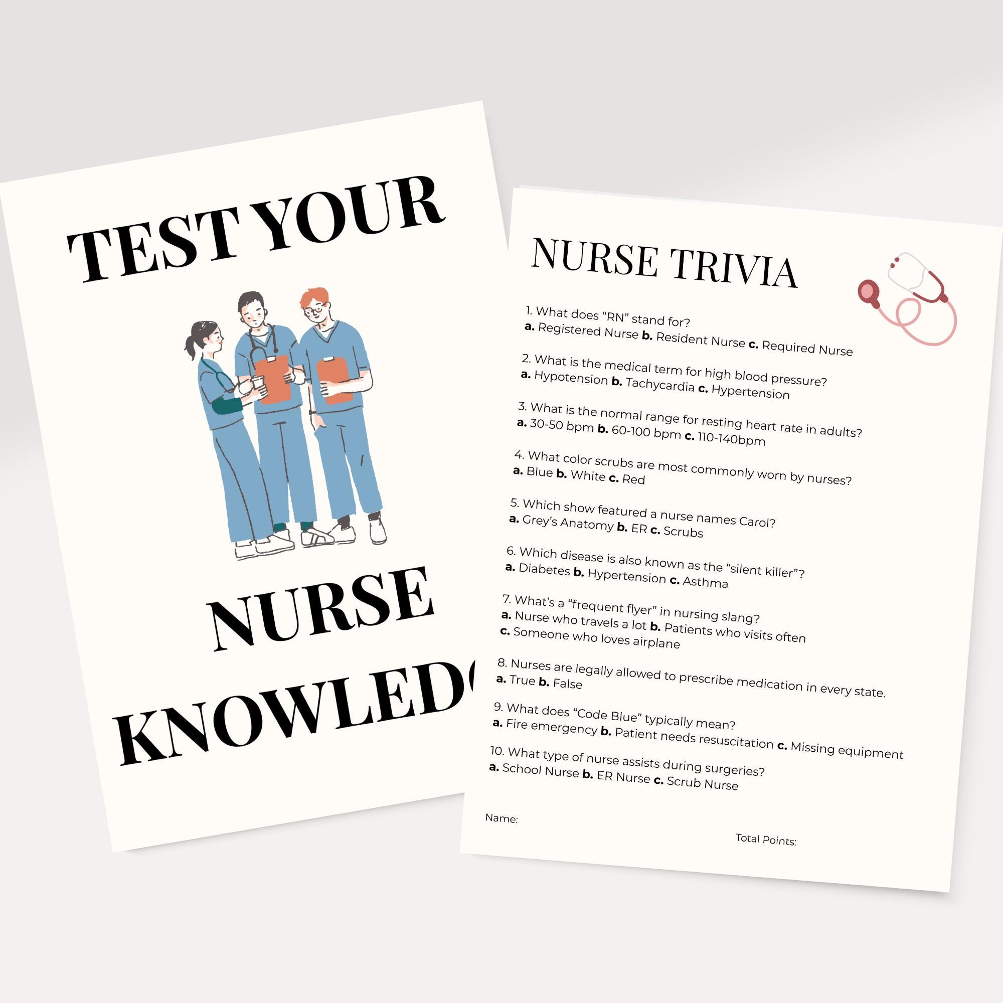 Nurse Trivia Game: Printable RN Graduation, Retirement Party (PDF) - Etsy