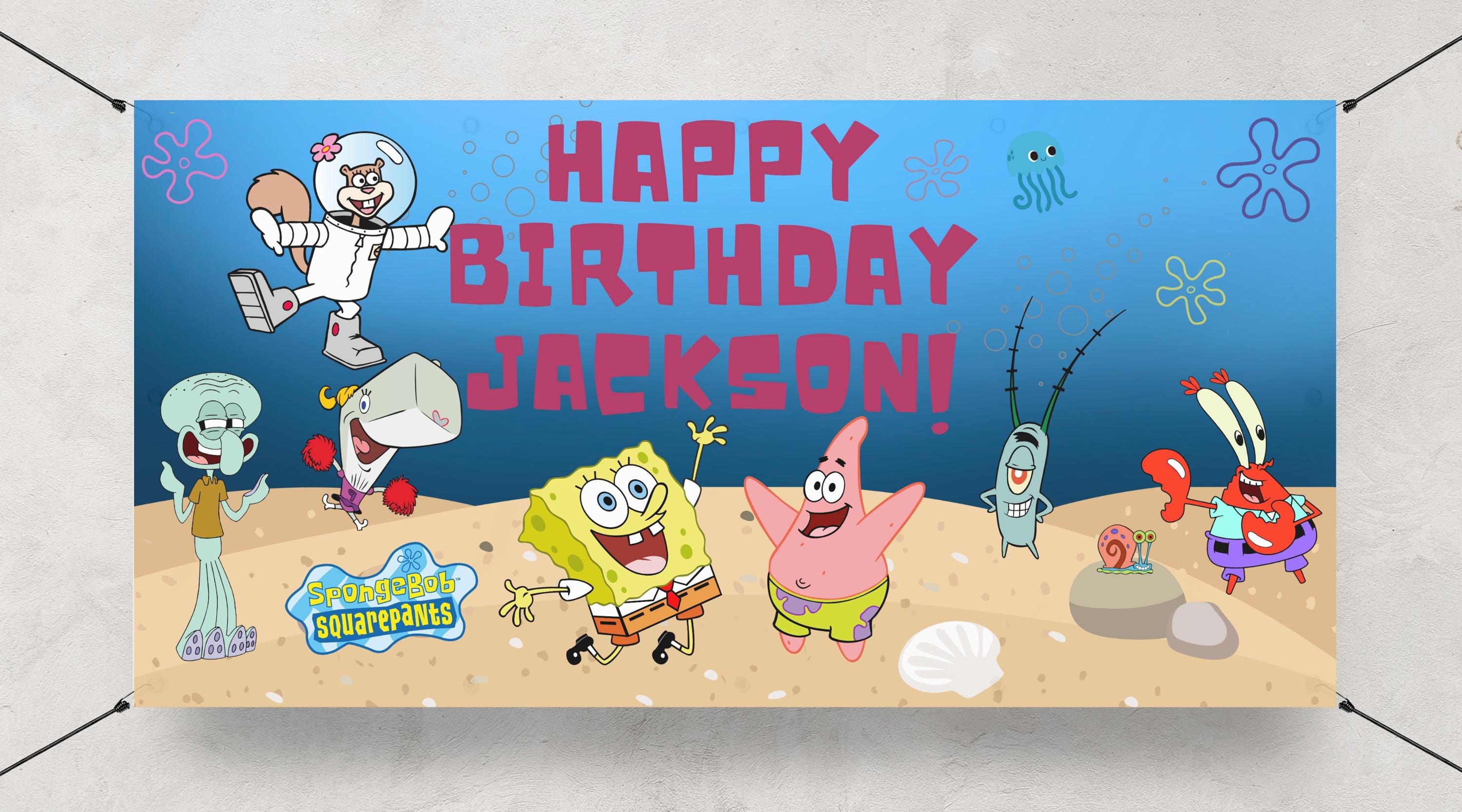 Editable Spongebob Happy Birthday Banner | Custom Birthday Yard Sign ...