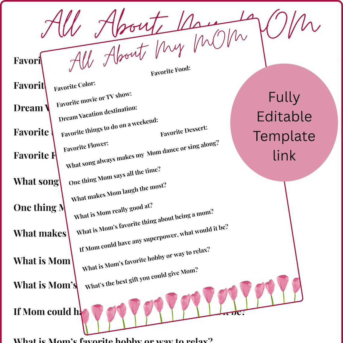 Mother's Day Questionnaire: All About Mom Printable (digital Download ...