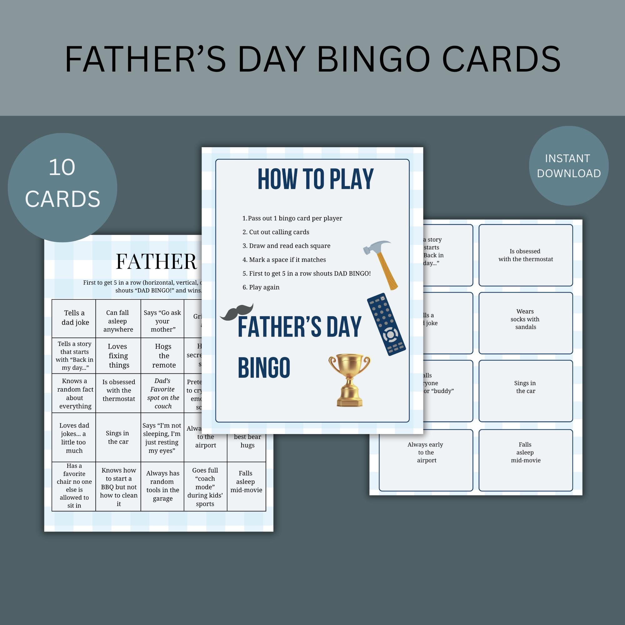 Father's Day Bingo Game: 10 Printable Cards, Family Party (PDF Download ...
