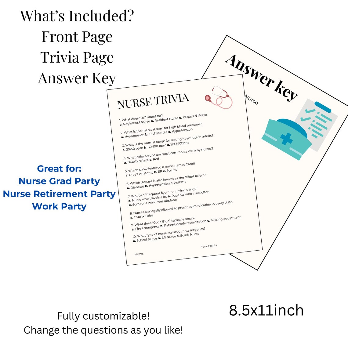 Nurse Trivia Game: Printable RN Graduation, Retirement Party (PDF) - Etsy