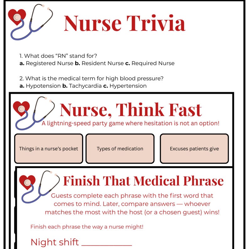 Nurse Party Games Bundle: 10 Printable Team Activities (PDF) - Etsy